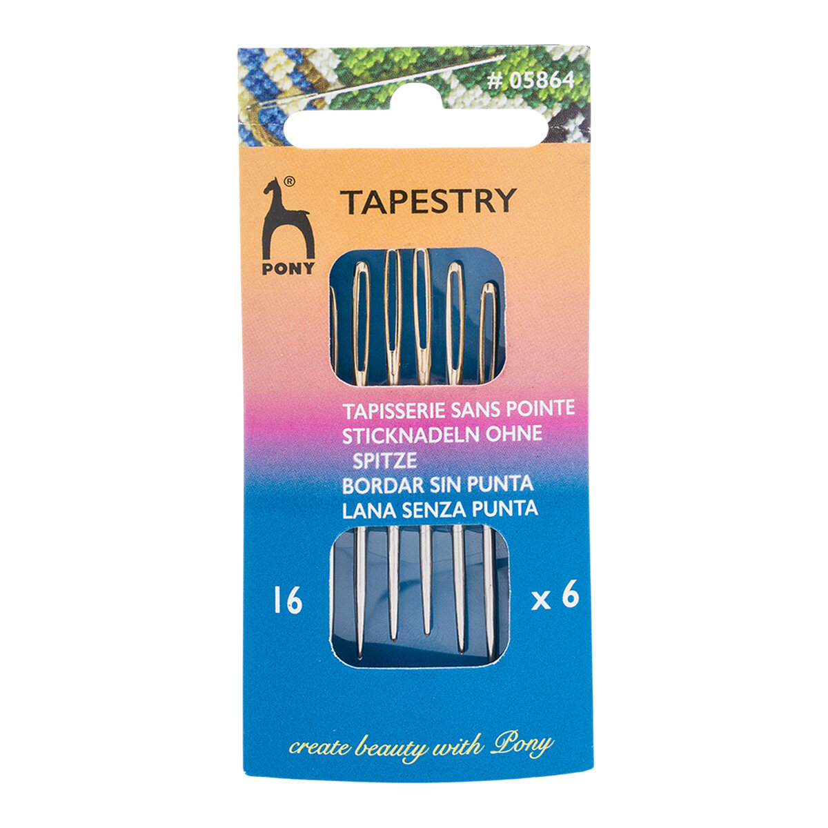 Иглы для вышивания гобеленовые с золотым ушком Tapestry №16, 6 шт, PONY 05864