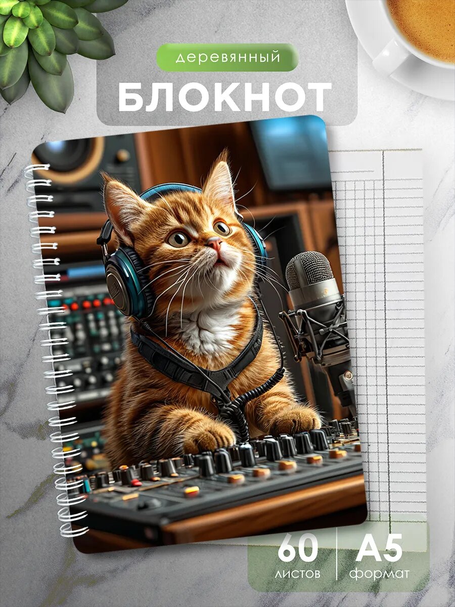 Блокнот деревянный Wood-Book с принтом подарок музыканту певец