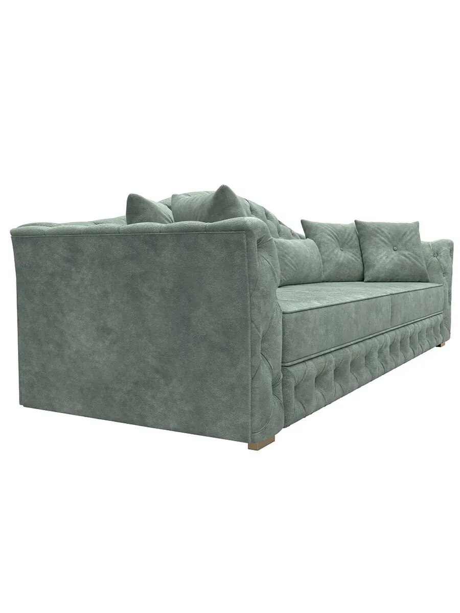 Диван прямой интерьерный Мельбурн на ножках,251х104х98 см, с каретной стяжкой, спальное место 198х140 см, велюр зеленый — фото 1