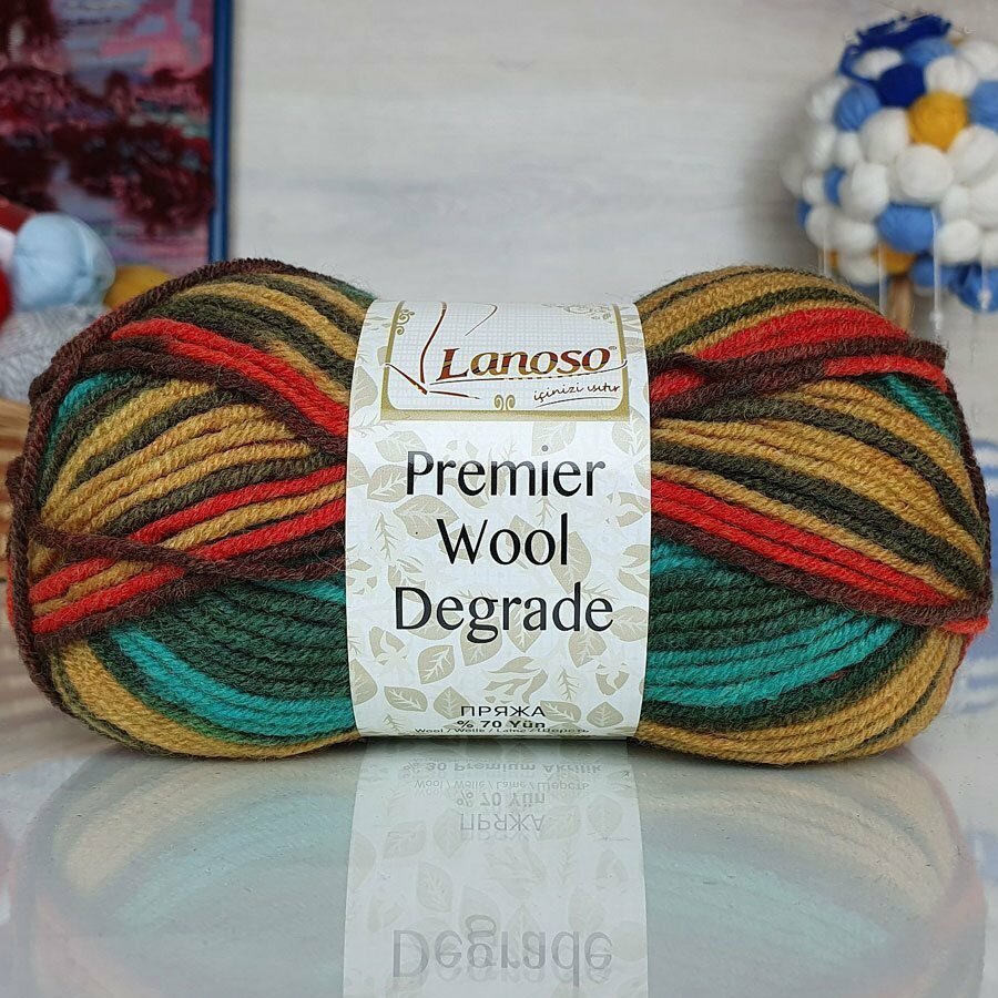 Пряжа Lanoso PREMIER WOOL DEGRADE 002 алый/изумруд (5 мотков)