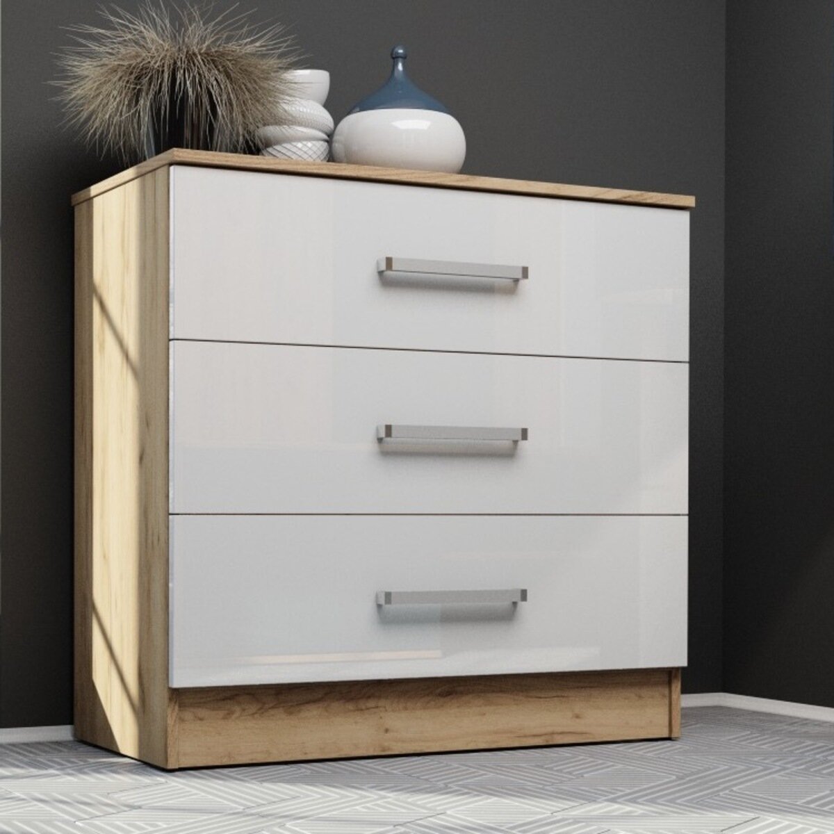 Комод Адель с 3 мя ящиками Эра 82х40.5x80 см Дуб вотан/Белый гладкий