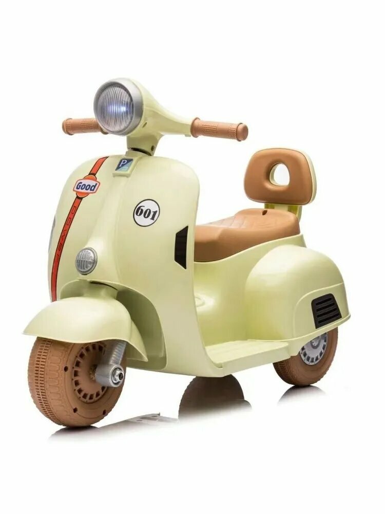 Детский электромотоцикл с пультом (3 колеса) Безопасный, для малышей 1-6 лет, 30 кг нагрузки, Светло-бежевый