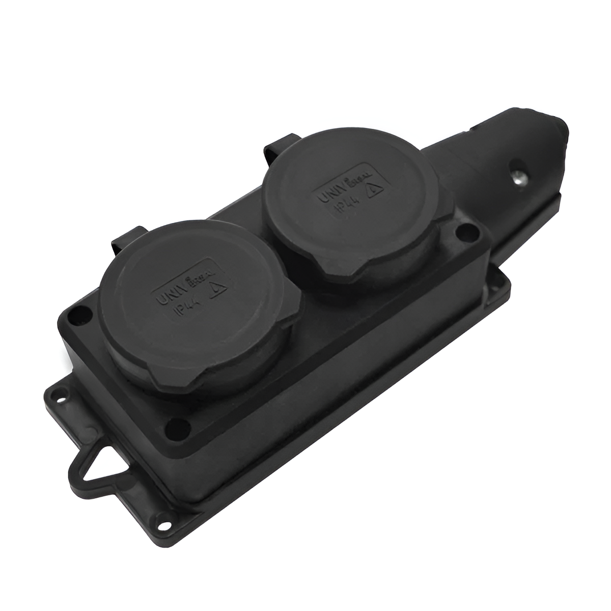 Розетка переносная с заглушками, 2 гнезда 2P+PE, 16A 230V, IP44, каучук