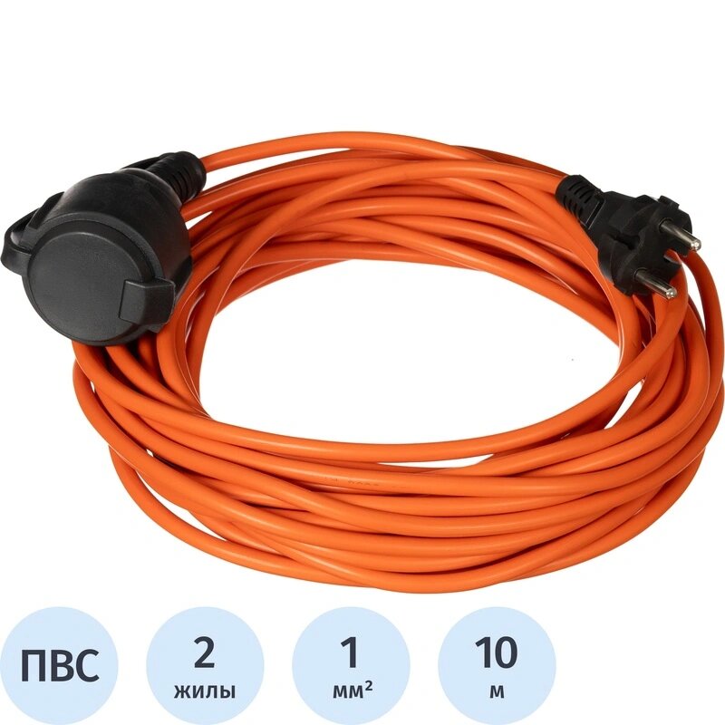 Удлинитель Topfort ПВС 2х1кв. мм 10м в бухте 10А 1 гнездо б/з, с/заг, IP44