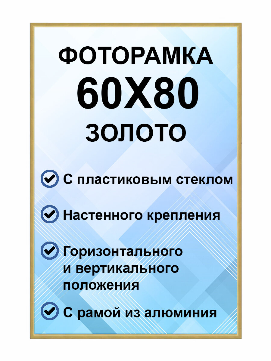 Фоторамка металлическая золотая для постера, картины, фотографии 60х80 см