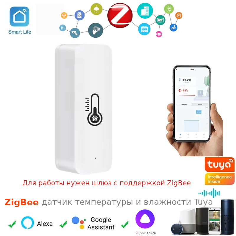 Датчик температуры Tuya, ZigBee, беспроводной, для умного дома, белый