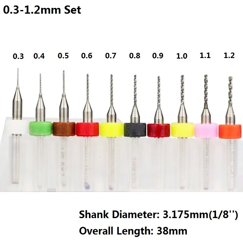 XCAN Твердосплавные сверла для печатных плат 0,1-2,0 мм 10pcs 0.3-1.2mm Set