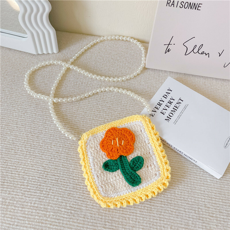 Весёлый цветочный вязаный рюкзак для девочек, уютная мини-сумка через плечо, идеальная для повседневного использования