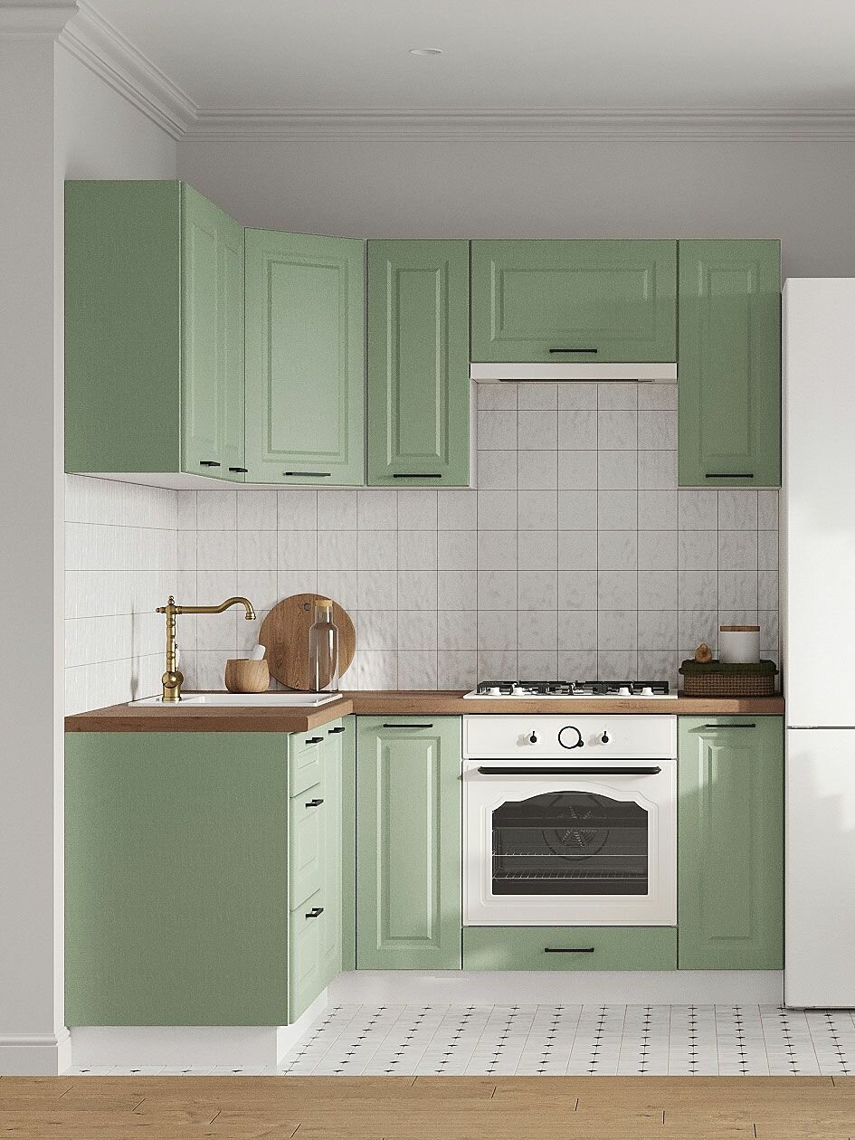 Кухонный гарнитур угловой Шервуд 1.8х1.5 м, мебель для дома и кухни, Белый / Шато мята