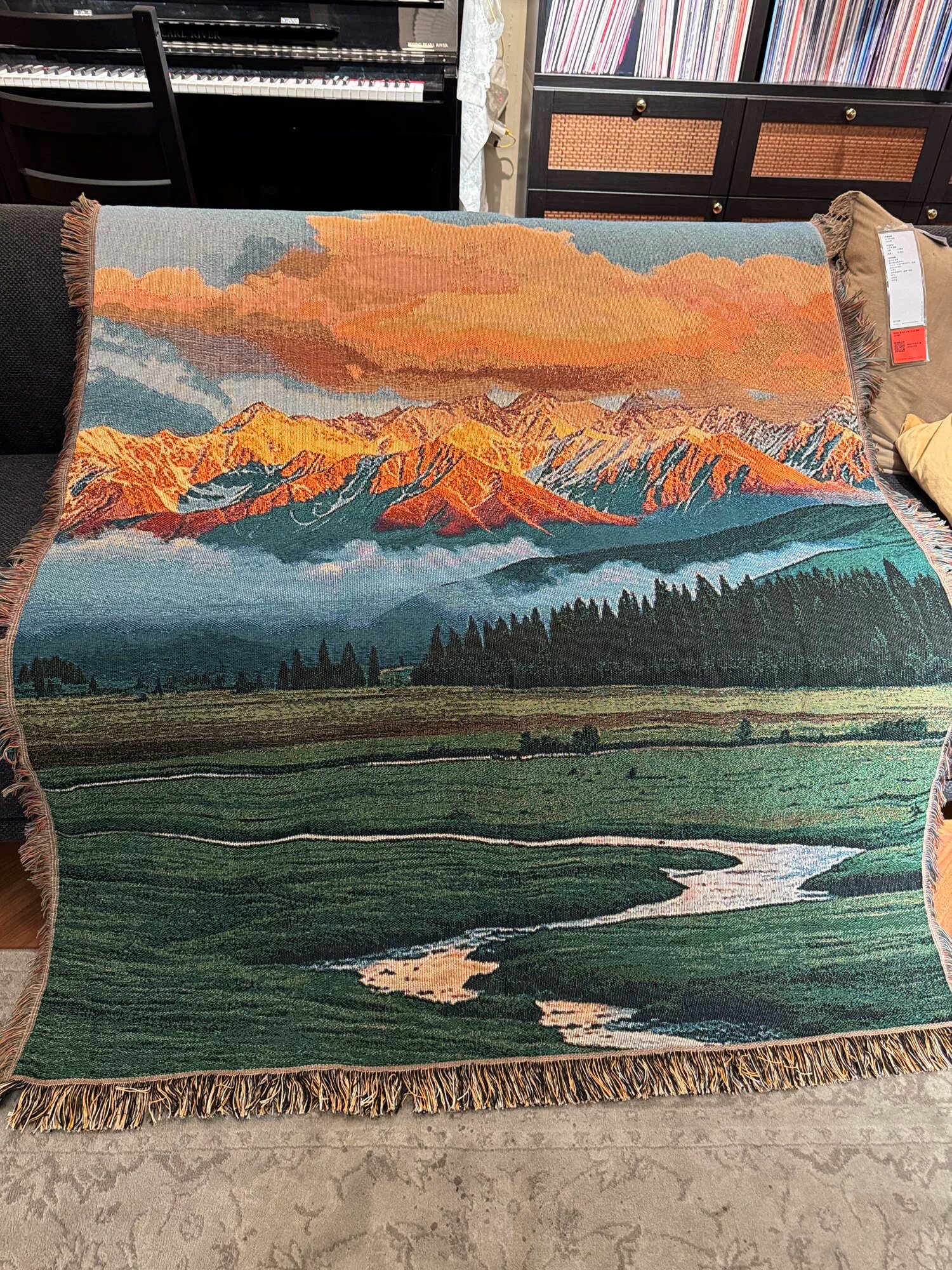 Художественный хлопковый плед с пейзажем Восходящего Солнца, 130x160 см для декора гостиной