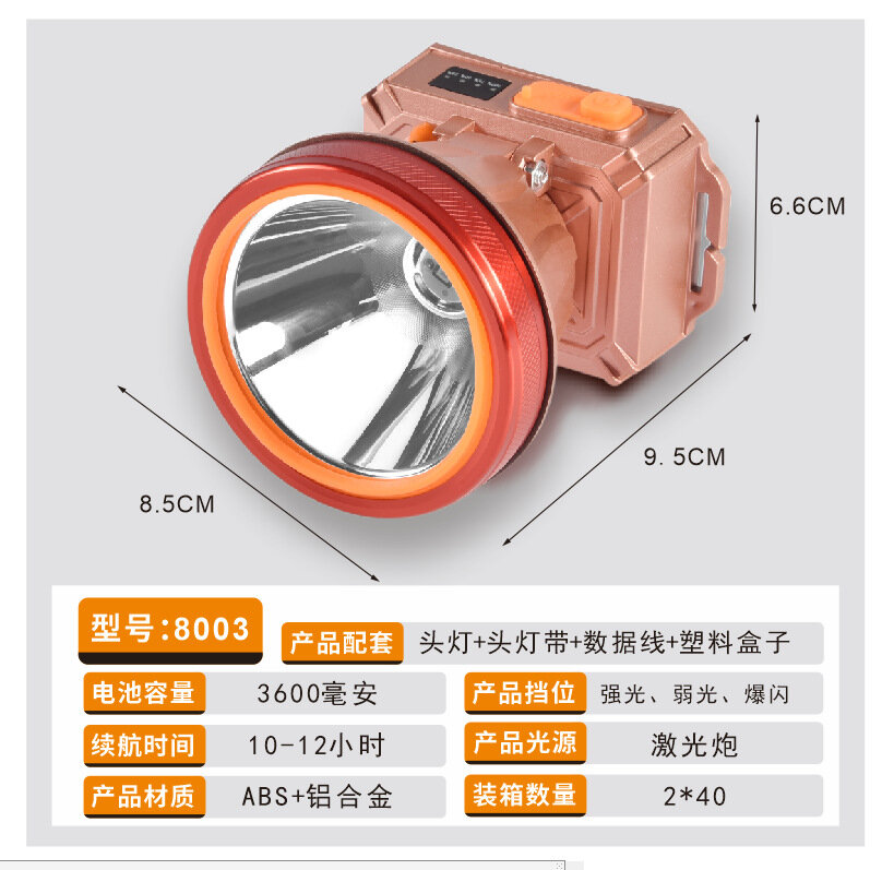 Светодиодная лазерная пушка на голове с сильным светом, дальним радиусом действия, длительным сроком службы батареи,