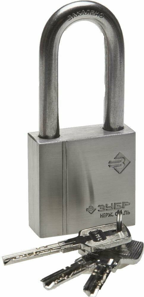 ЗУБР 50 мм, нержавеющая сталь, удлиненная дужка, навесной замок (37290-50-1)