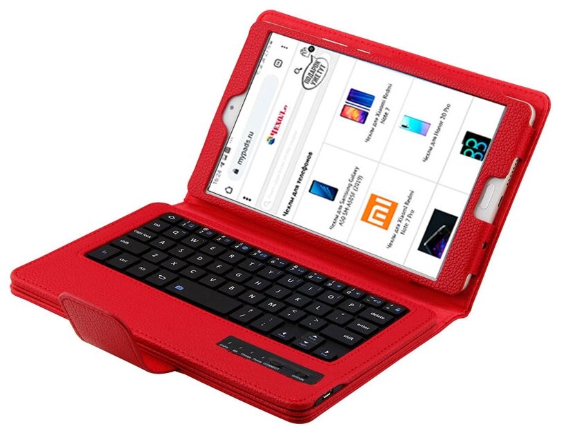 Чехол-клавиатура MyPads для Samsung Galaxy Tab A 8.0 SM-T350/ T351/ T355 съемная беспроводная Bluetooth в комплекте c кожаным чехлом и пластиковы.