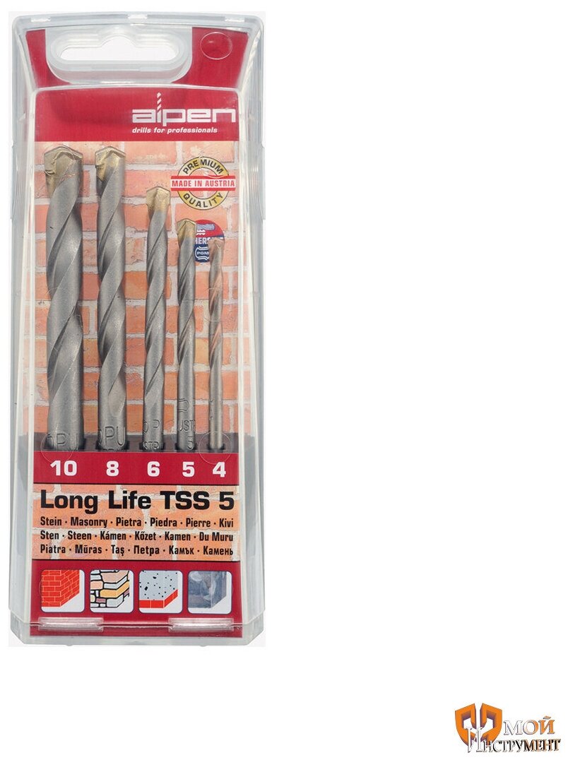 Наборы сверл Alpen Набор сверл по камню HM Long Live Ø4,0-Ø10,0 мм (5 ед) Alpen