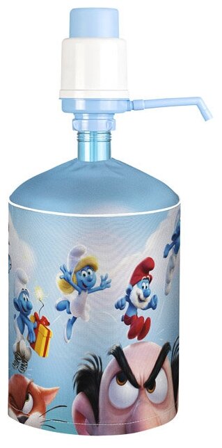 Чехол декоративный DECORATOR принт "Смурфики", на помпу для бутыли 19 л, ткань оксфорд, водонепроницаемый