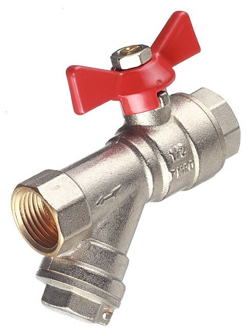 Кран шаровой латунный VALTEC (VT.293. N.04) 1/2 ВР(г) х 1/2 ВР(г) бабочка с фильтром прямой