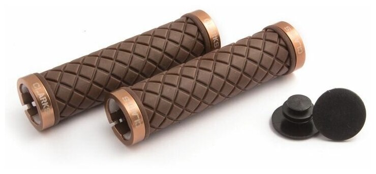 Ручки на руль для велосипеда грипсы CLARKS CLO276 резиновые "ромбы" антискользящие 130мм, 2 фиксатора, коричневые