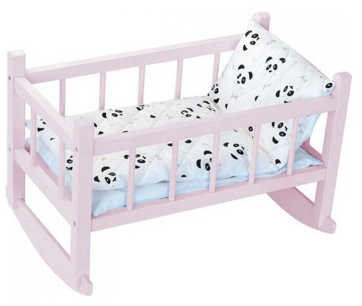 Petitcollin Lit bercelonnette en bois laqué rose panda pour poupée jusqu'à 40 cm (Кроватка для кукол Петитколлин Панда до 40 см розовая)