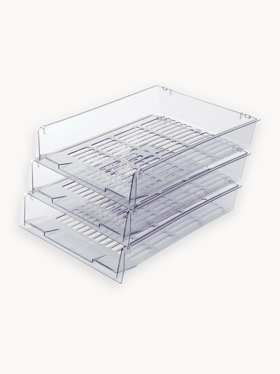 Лотки горизонтальные д/бумаг, комплект 3 шт, 340х270х70 мм, прозрачный, BRAUBERG "Office", 237258