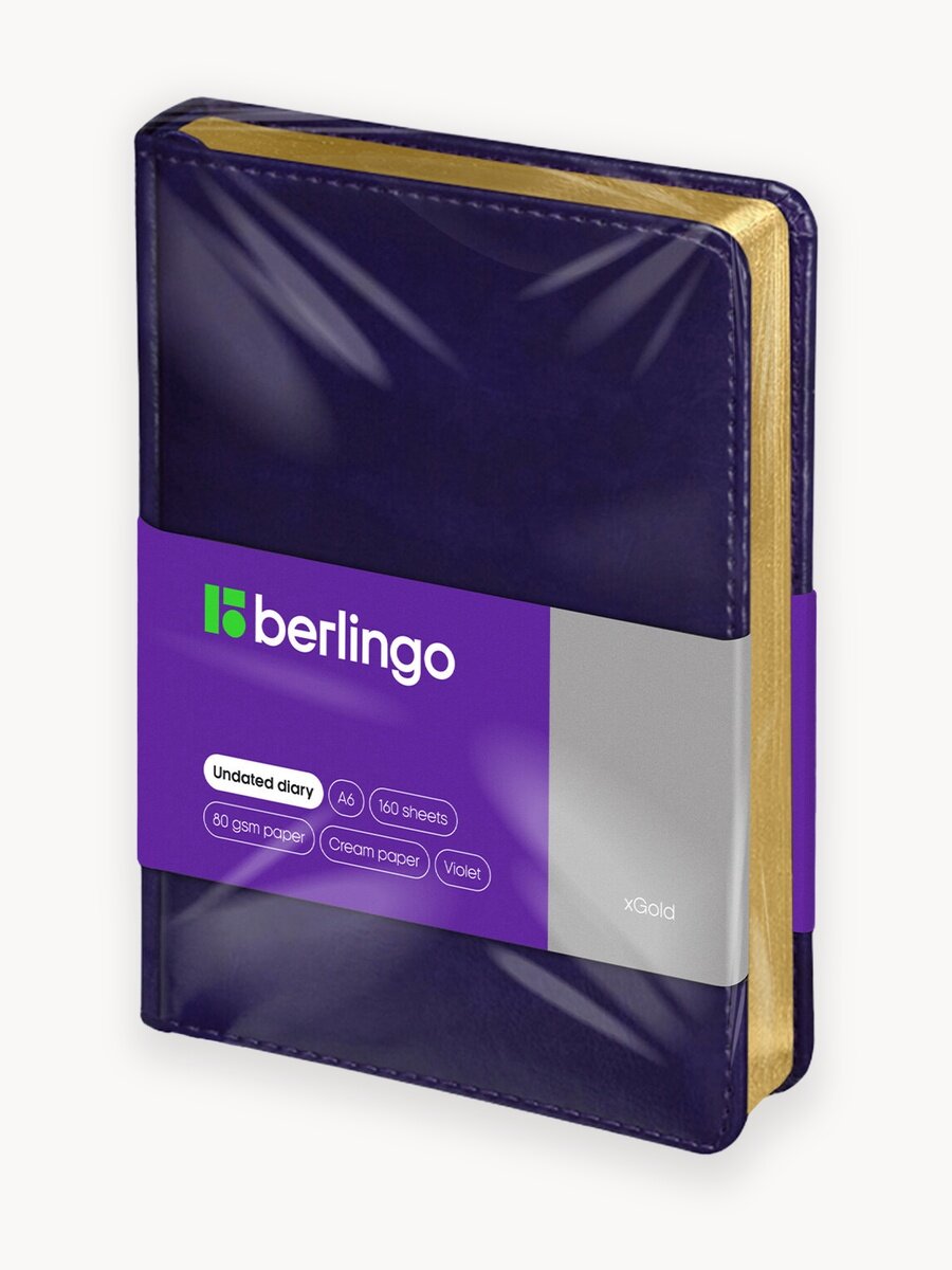 Ежедневник недатир. A6, 160л, кожзам, Berlingo "xGold", зол. срез, фиолетовый