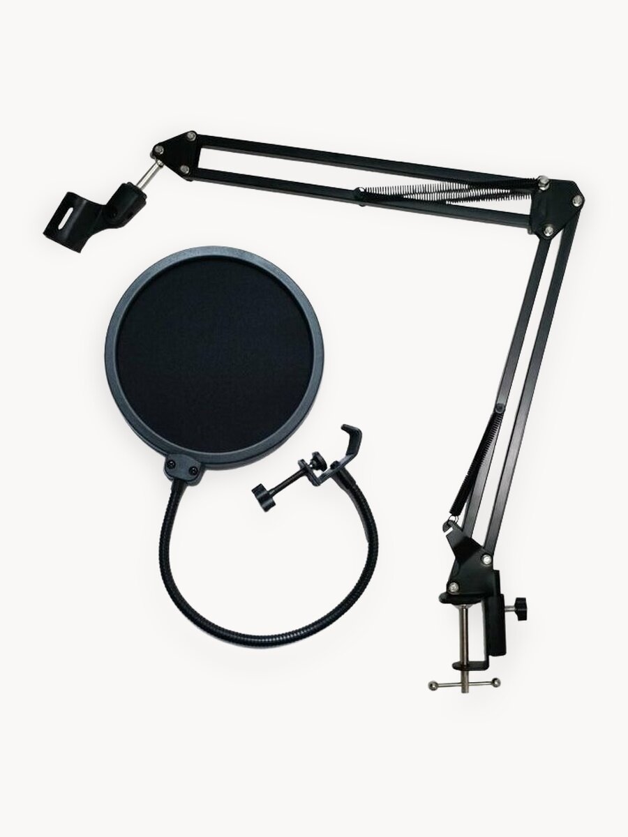 Пантограф (настольная стойка) для микрофона с поп-фильтром и ветрозащитой