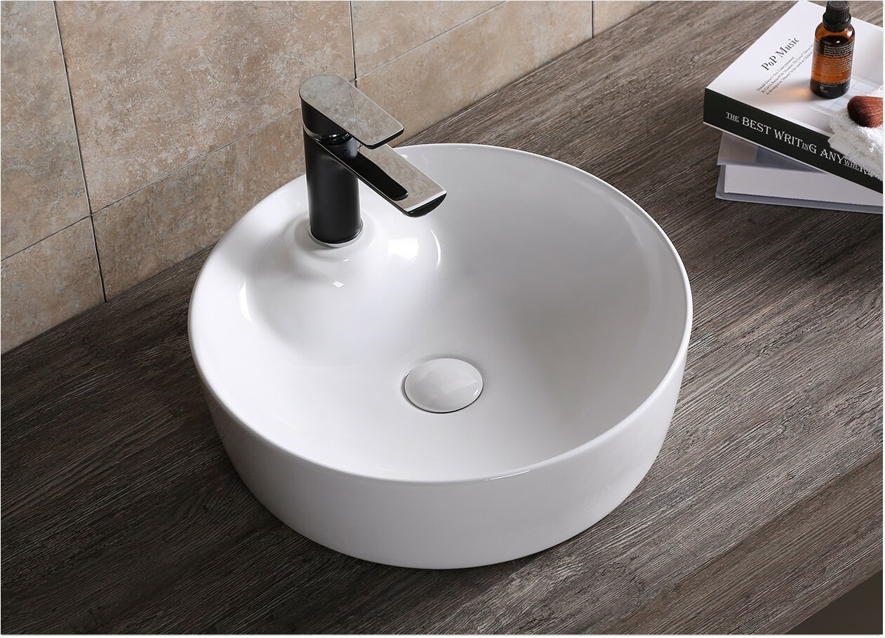 Раковина накладная Ceruttispa CR0090 круглая, белая, с отверстием под смеситель, 44х44х13 см