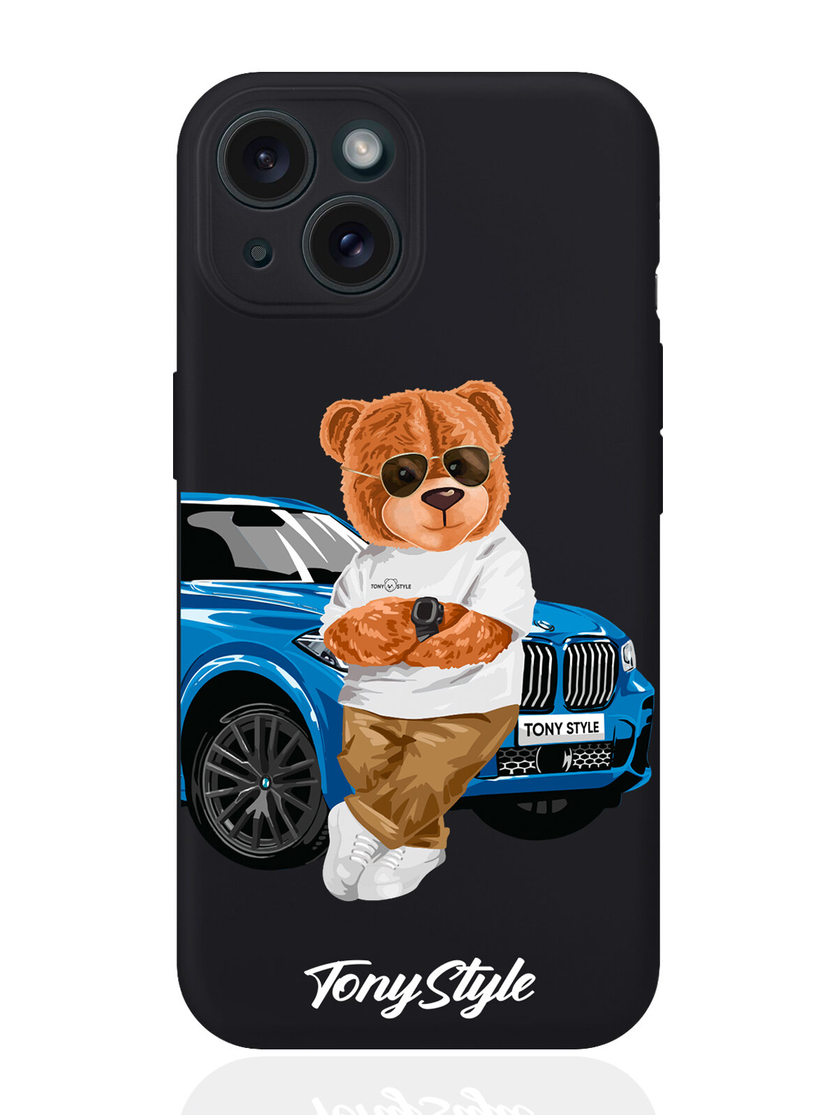 Чехол для смартфона iPhone 15 черный силиконовый Tony Style с машиной