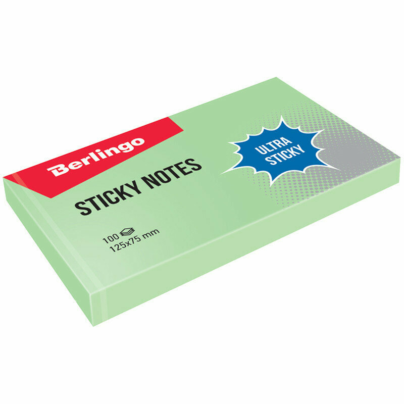 Самоклеящийся блок Berlingo "Ultra Sticky", 125*75мм, 100л, пастель, зеленый, 270281