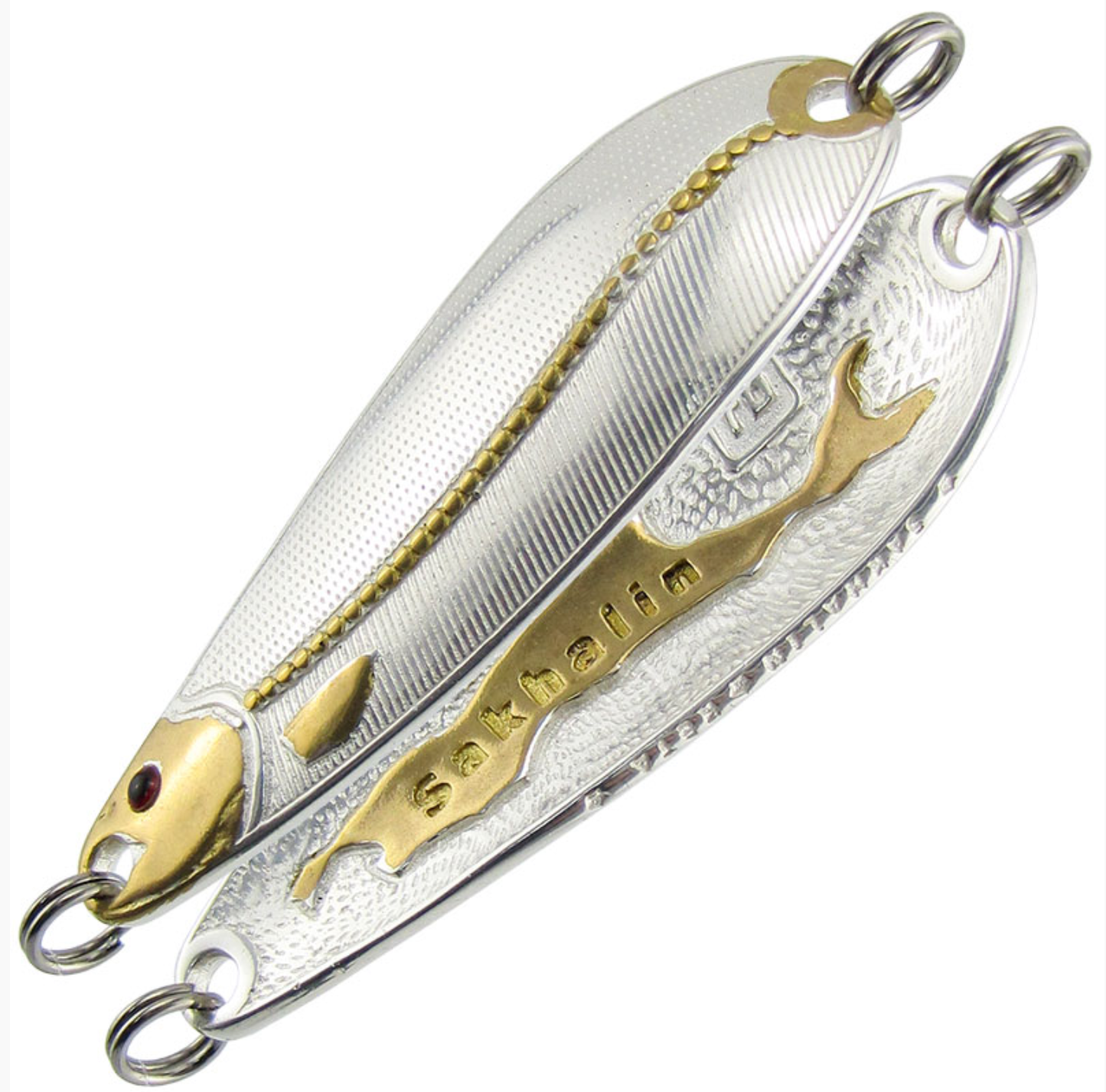 Блесна из латуни RB (Русская Блесна) Сахалин-Кета 30г -04, серебрение/золочение, 79mm