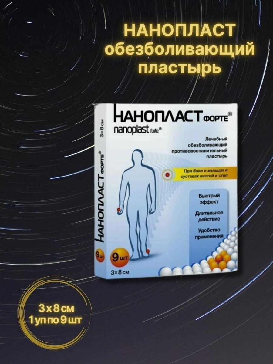 Пластырь обезболивающий 3х8 см-9шт/уп. NANOPLAST forte / Нанопласт форте