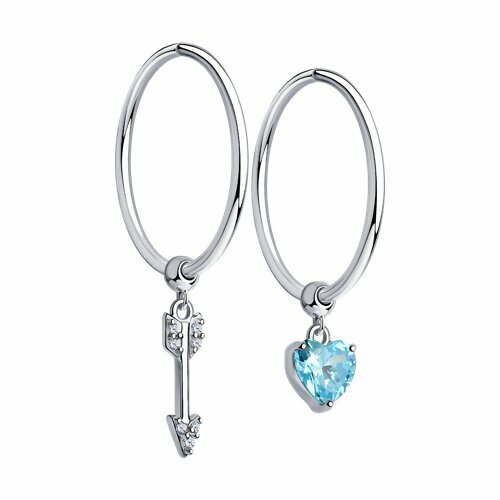 Серьги конго, серебро, 925 проба, родирование, фианит