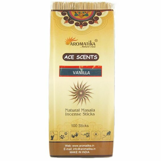 Ace Scents VANILLA Natural Masala Incense Sticks, Aromatika (ваниль натуральные ароматические палочки, Ароматика), 100 палочек.