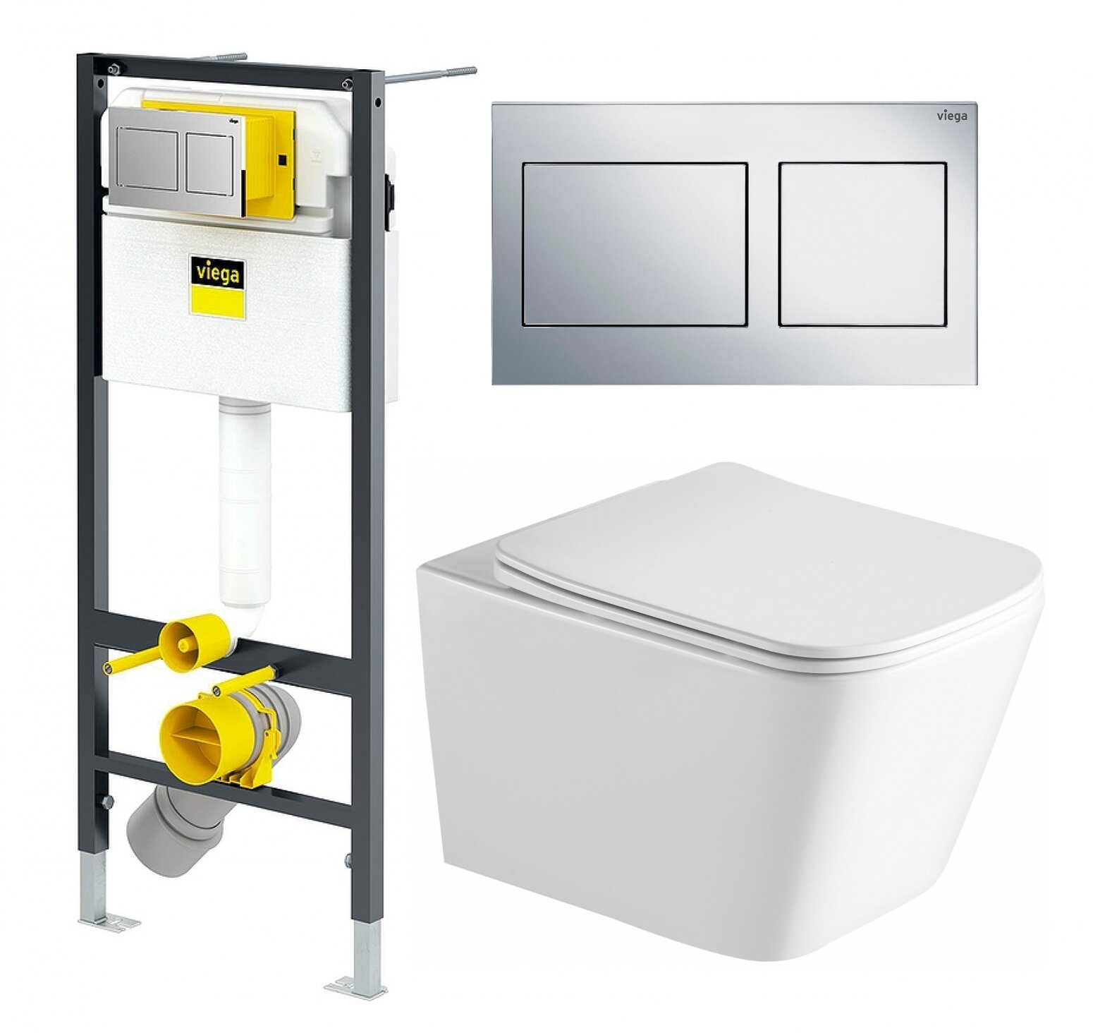 Комплект 3 в 1 инсталляция Viega Prevista Dry 8524.14 792596 + Унитаз подвесной SantiLine SL-5007 + кнопка хром