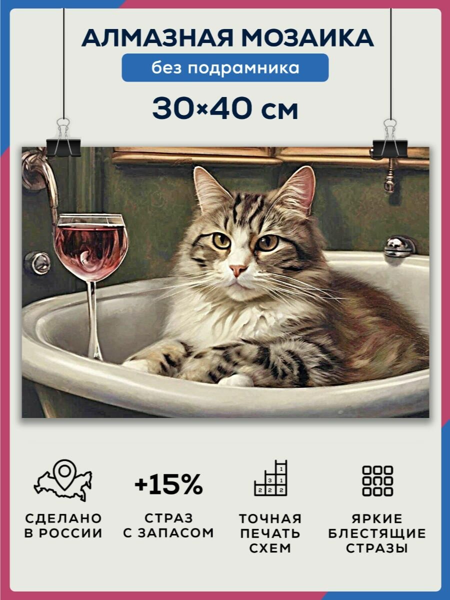 Алмазная мозаика 30x40 Кот и отдых без подрамника