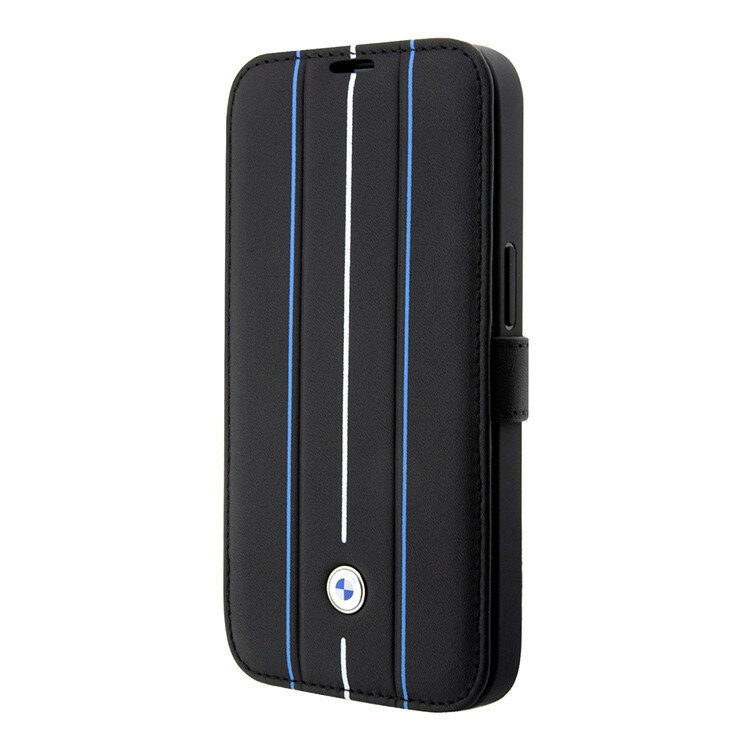 BMW кожаный чехол-книжка для iPhone 14 Pro, Signature Leather Hot stamp lines черный