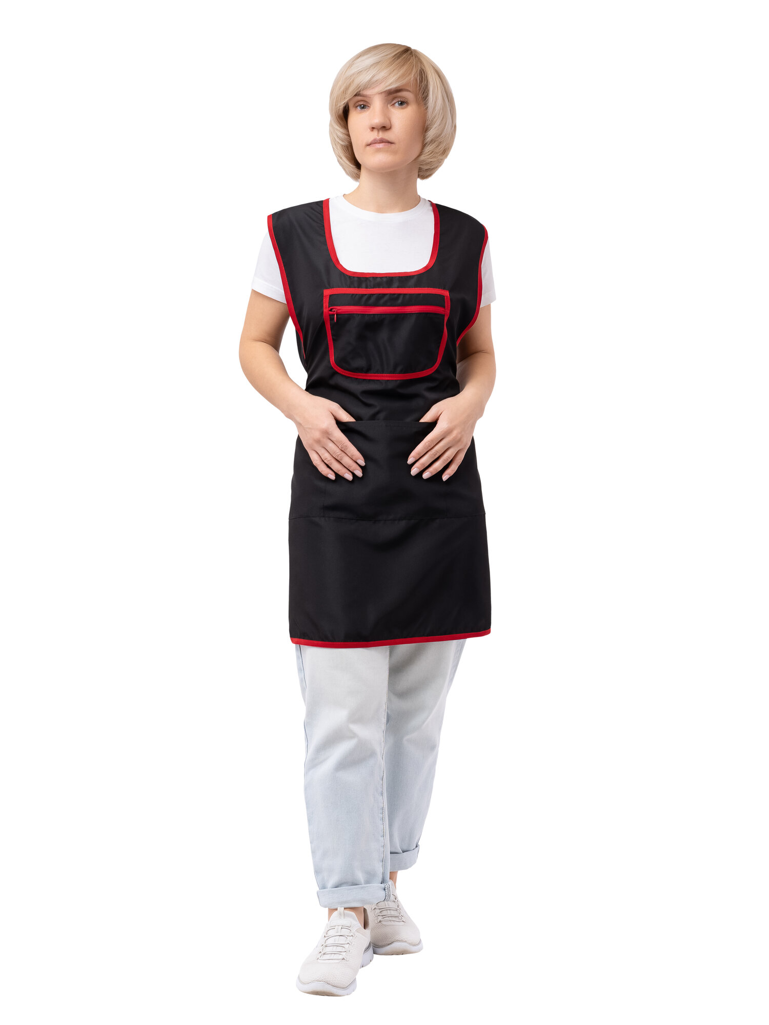 Фартук-сарафан DECORATOR "универсал люкс", защита от влаги и загрязнений, полиэстер, черный/красный