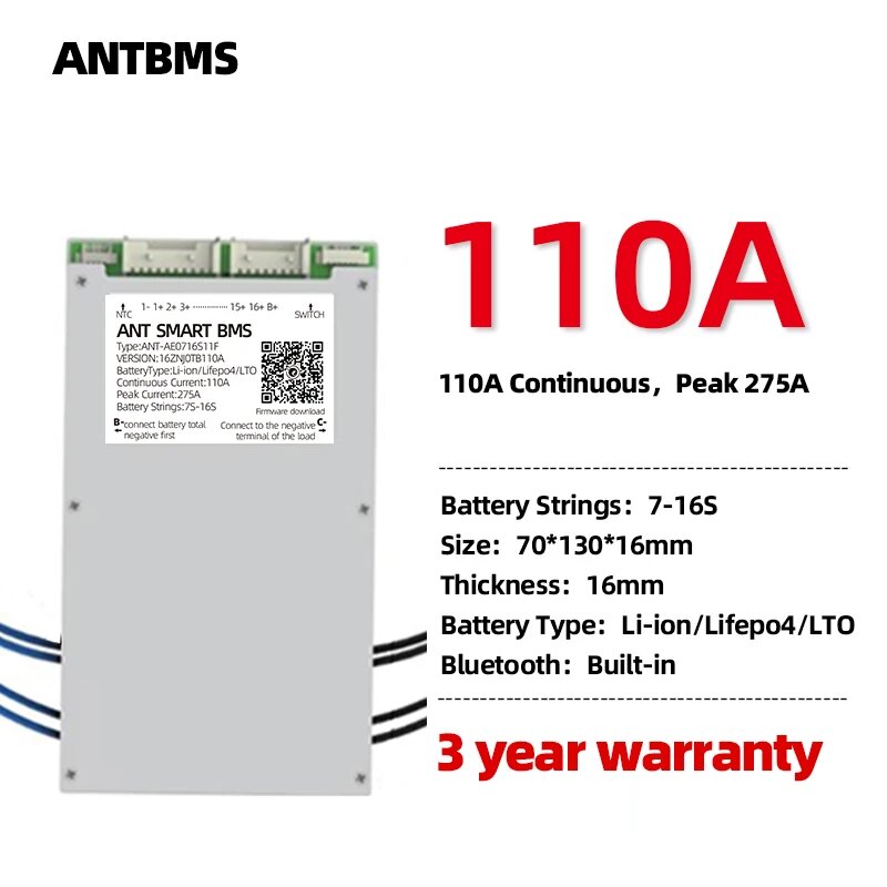 Smart BMS ANT аккумулятор 48V 60V 72V 7-16S 110A