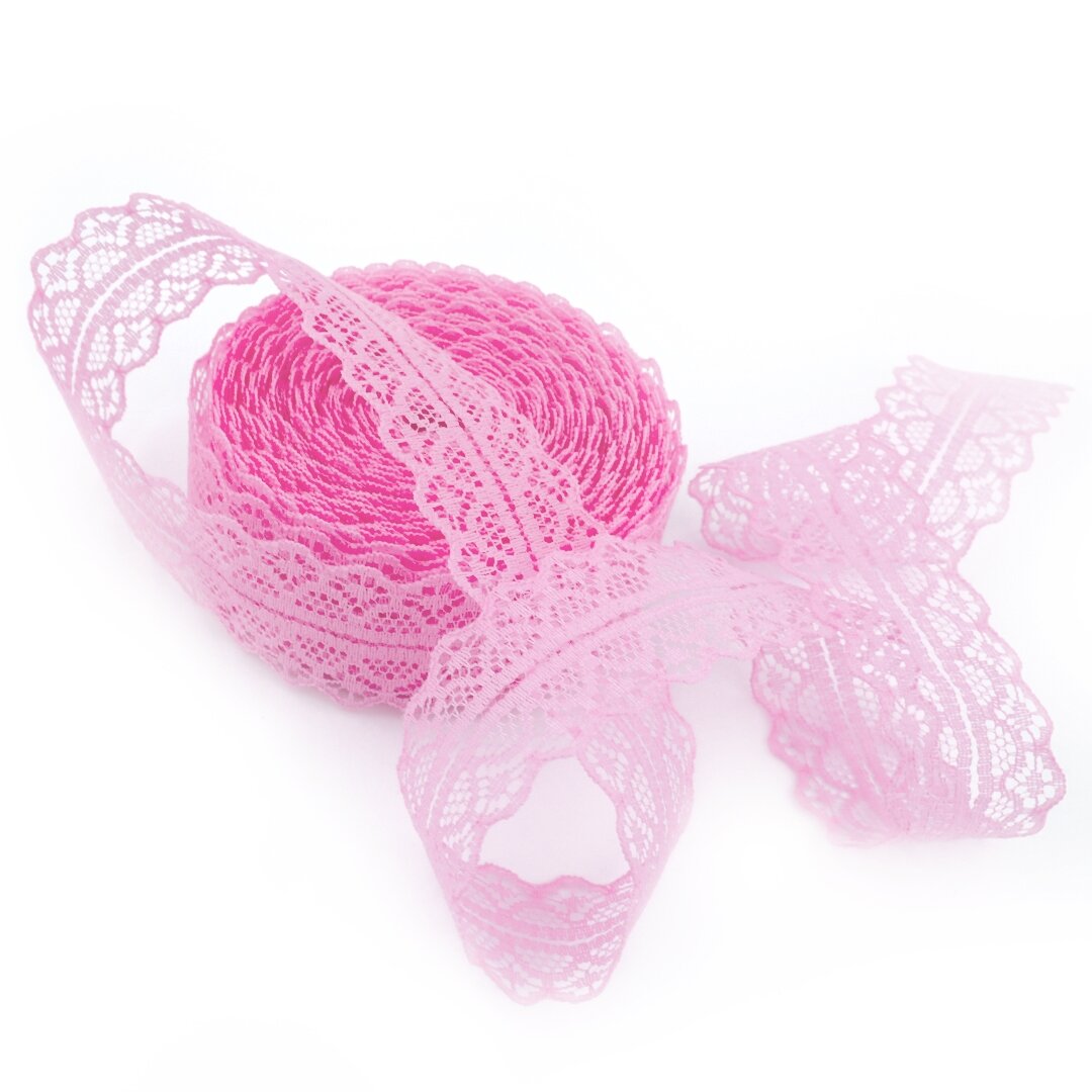Декоративная лента (3 см*10 м) Тонкое Кружево, Розовый, 1 шт.
