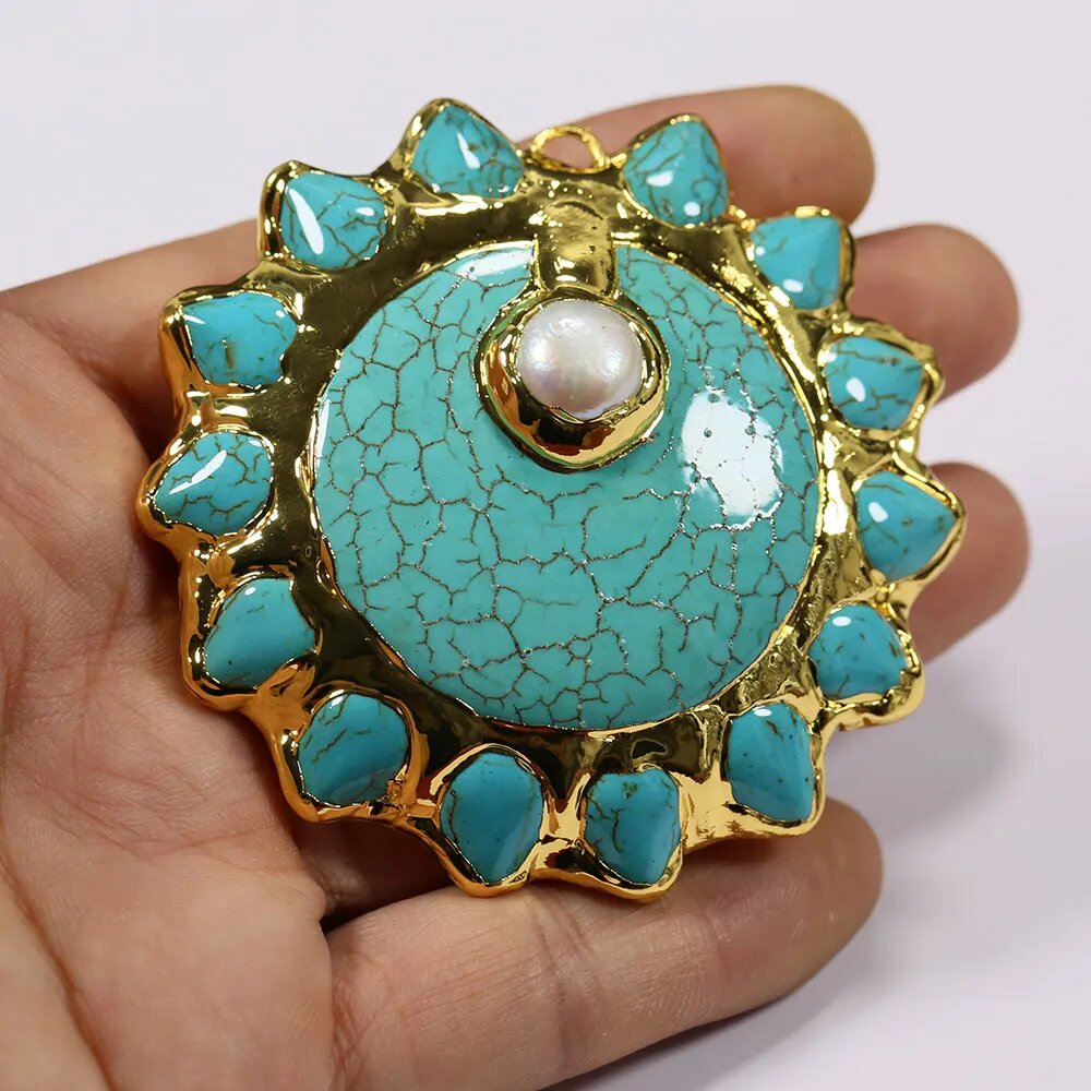 AIPIAODEGUAIGUAI Кулон из белого жемчуга и бирюзы