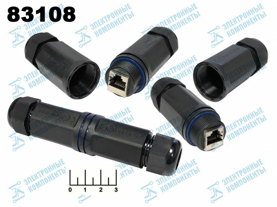 Переходник компьютерный 2 гнезда 8P8C (RJ-45) 6-кат на кабель влагозащищенный IP68 RJ45M25Z2L-6B