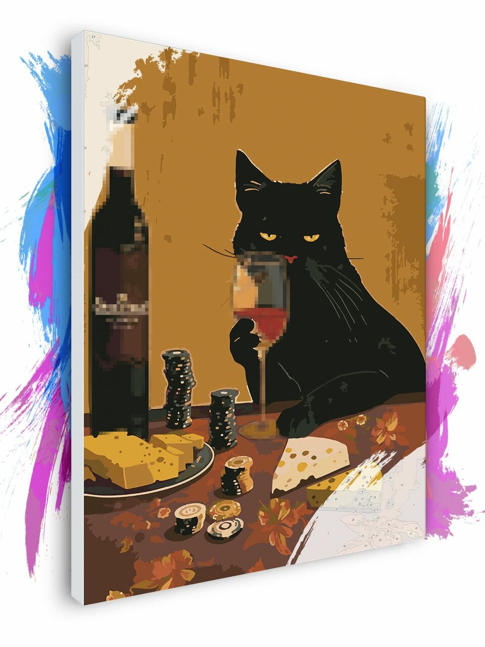 Картина по номерам на холсте Кот пьет сухое и играет в покер, 70 х 90 см