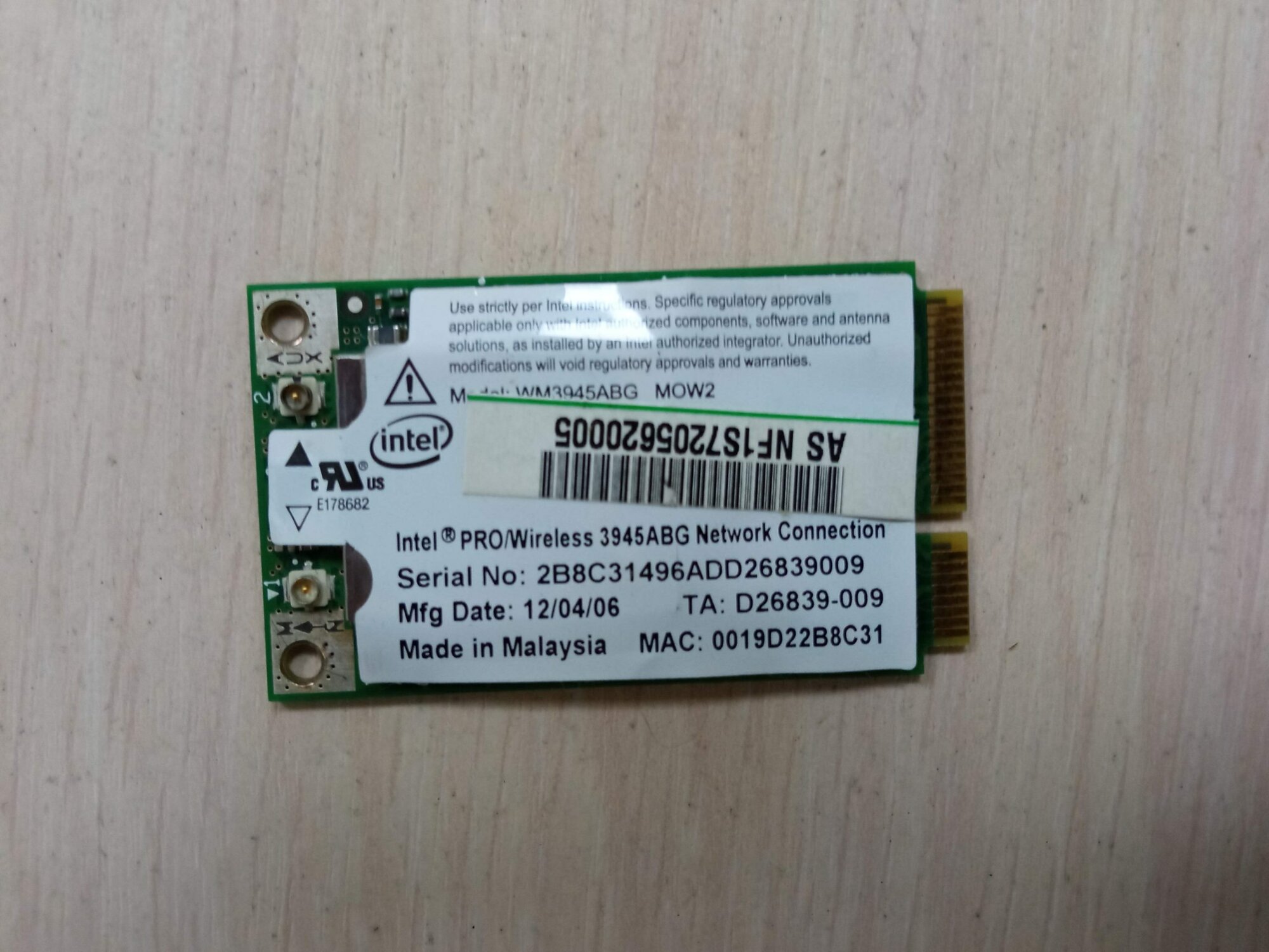 Wi-Fi модуль Intel WM3945ABG MOW2