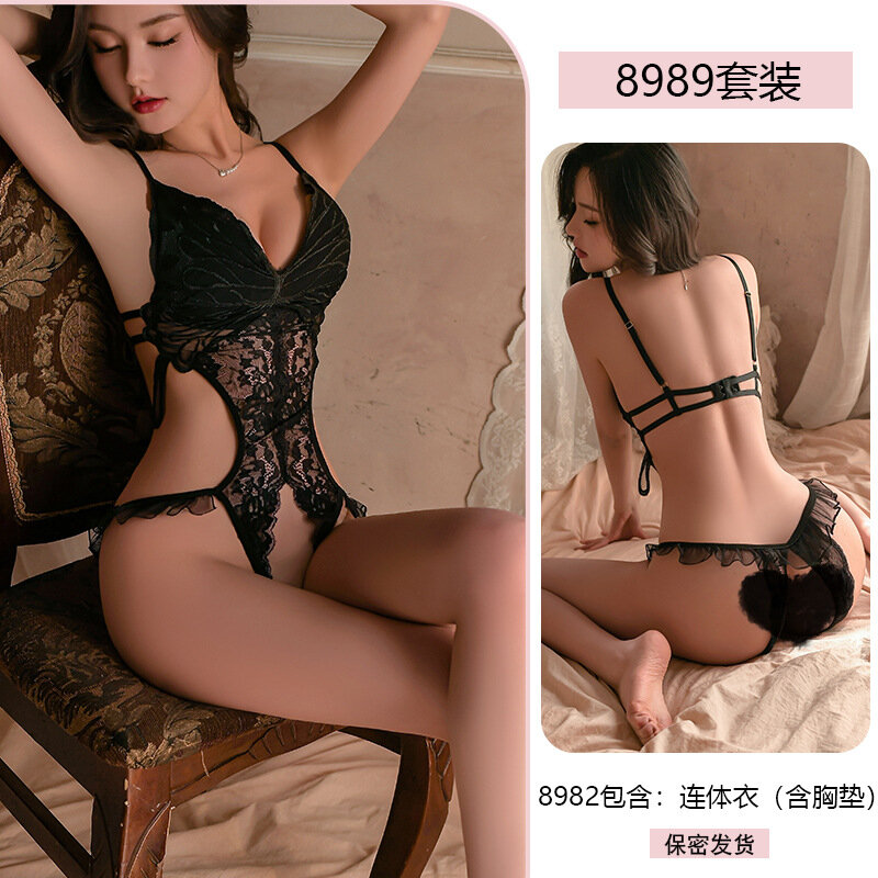 Сексуальное кружевное боди с подушечками для груди, прозрачный дизайн, не нужно снимать - 8989