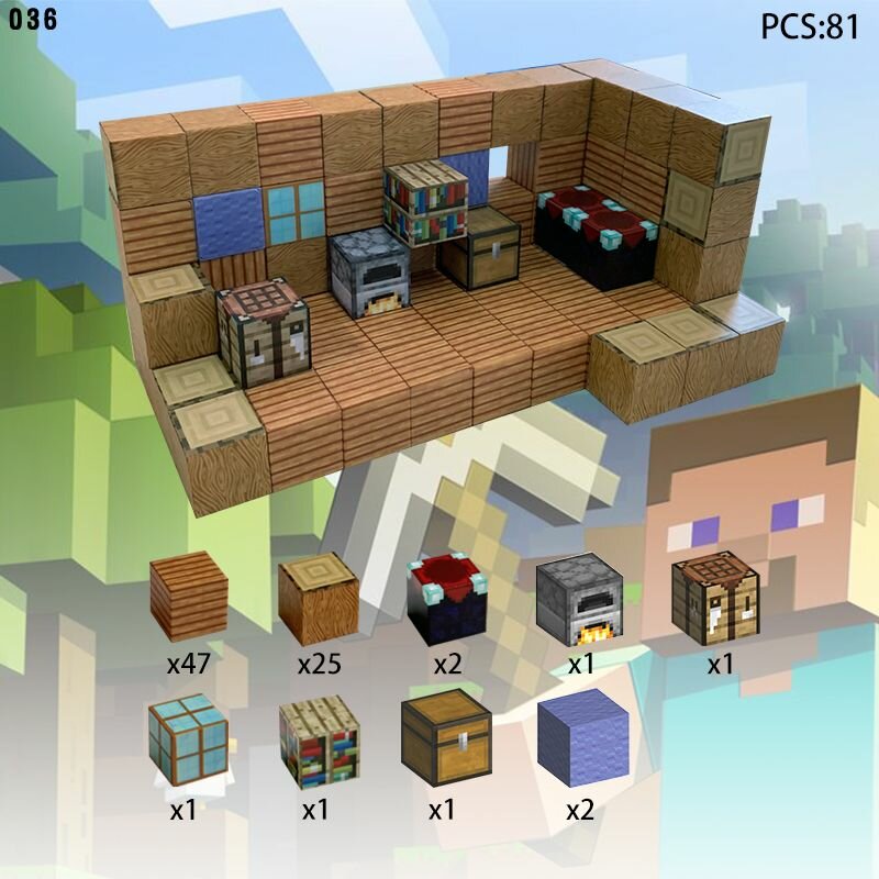 Магнитный Конструктор Майнкрафт набор детали фигурок Игрушка Minecraft My World , Комплект из магнитных блоков