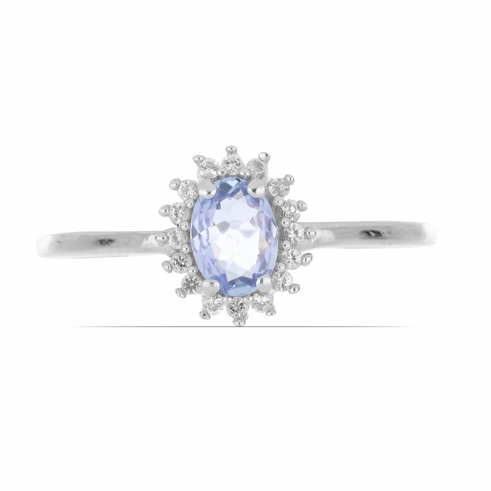 Кольцо, серебро, 925 проба, родирование, топаз, танзанит