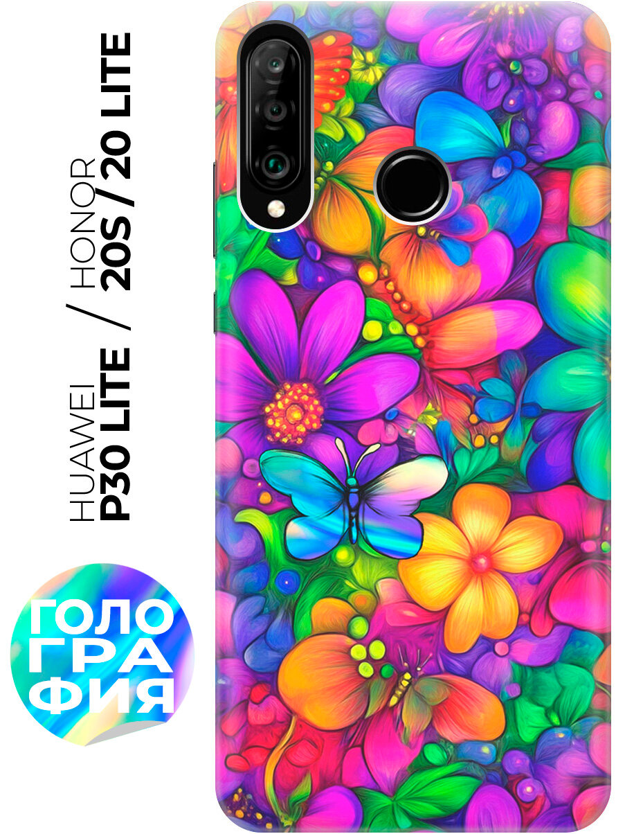 Силиконовый чехол на Honor 20 Lite / 20s / Huawei P30 Lite с принтом "Бабочки и цветы" прозрачный