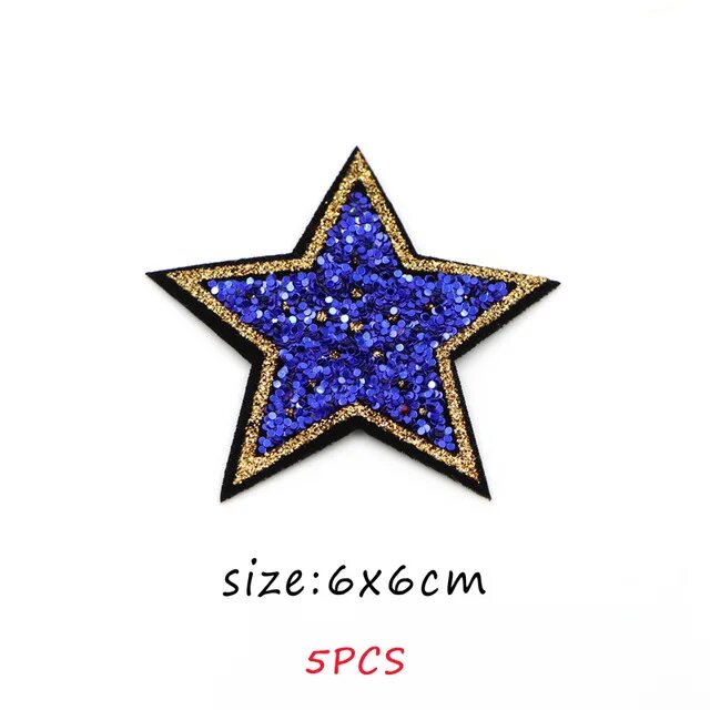 Блестящие звездные нашивки 5 шт. Темно-синий, 5PCS -big-star-5