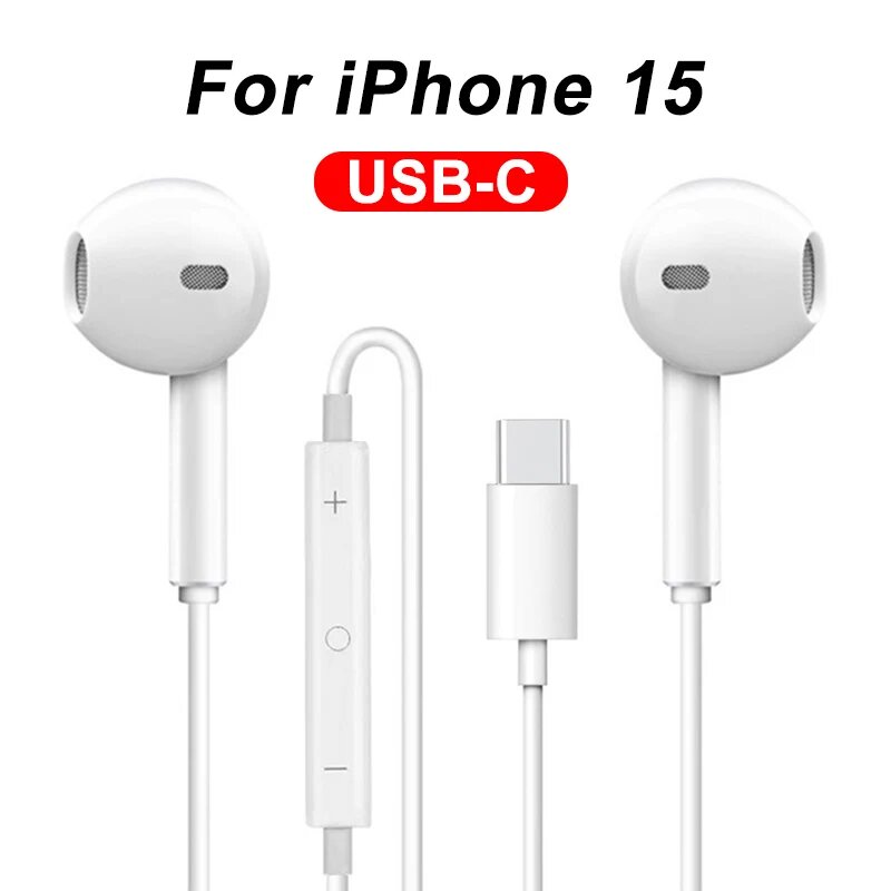 Наушники для iPhone 16 15 Pro Max 14 13 12 11 Mini USB-C Lightning Проводные наушники iPhone X XS XR 7 8 6 Plus Аксессуары для телефонов