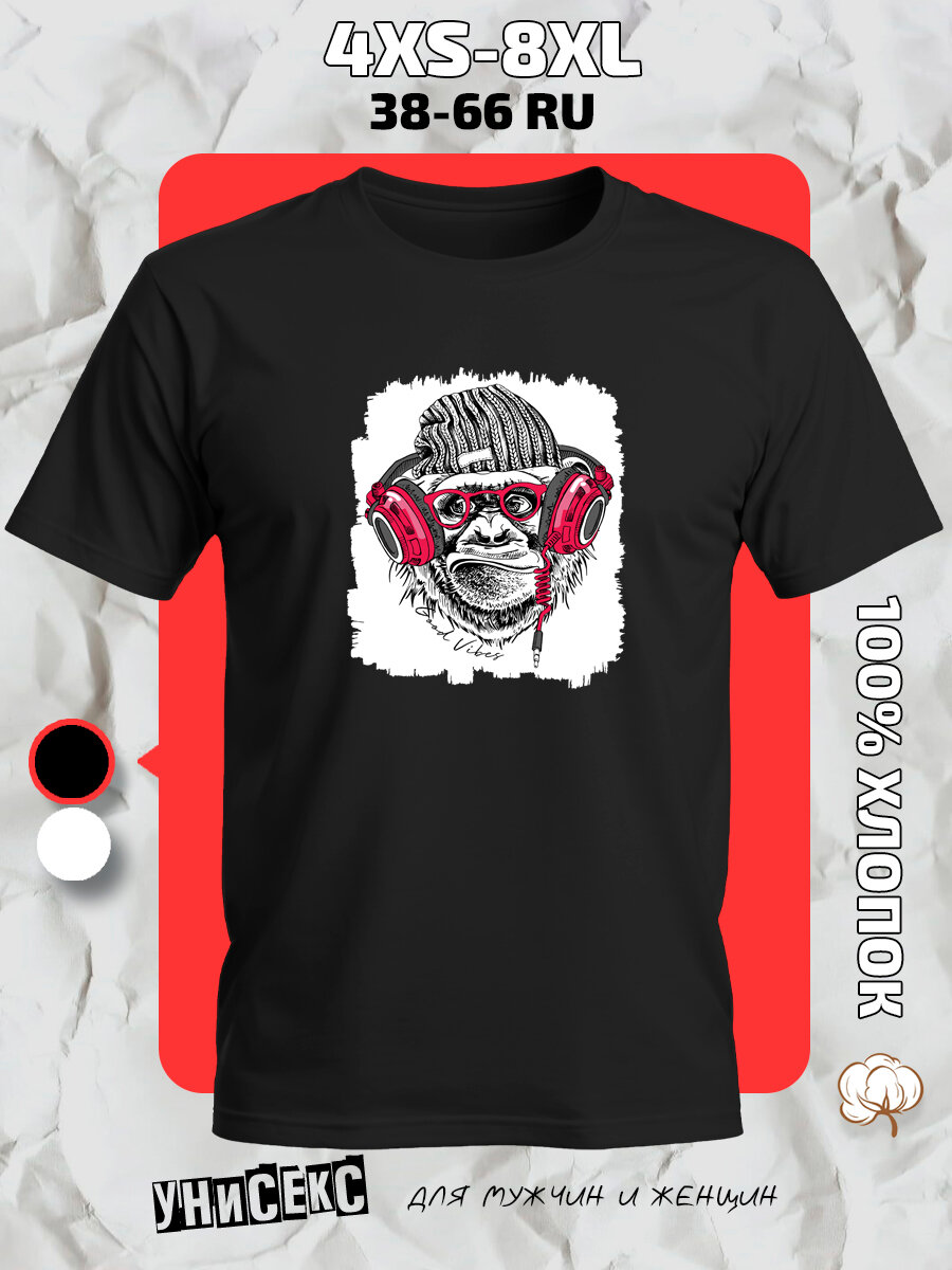 Футболка с принтом горилла в наушниках