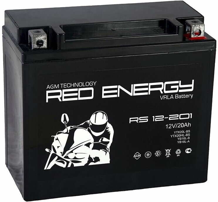 Аккумулятор RED ENERGY RS 12201 (12V / 20Ah) [YTX20L-BS, YTX20HL-BS, YB18L-A] мотоцикл / снегоход / багги / квадроцикл